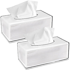 Yopay 2 Pack Clear Tissue Dispenser Box, Large Facial Acrylic Tissue Box Cover Holder, Napkin Organizer for Bathroom, Kitchen and Office Room, Rectangle, 10" L X 5.3" W X 4.3" H