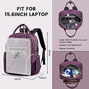 LOVEVOOK Diaper Bag Backpack, Quilted Baby Bag with Changing Pad & Pacifier Holder,Maternity Baby Changing Bags,Purple