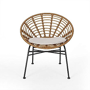 Great Deal Furniture Yilia Outdoor Wicker Dining Chairs with Cushions (Set of 2), Light Brown and Beige