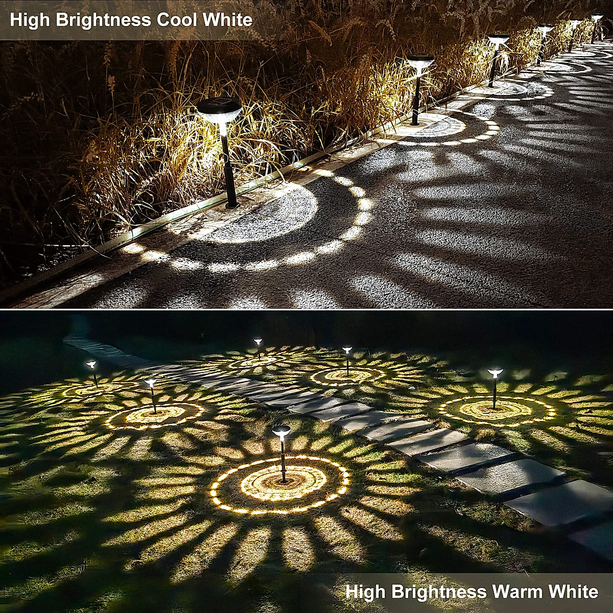 Bright Solar Pathway Lights 4 Pack,Warm White+Cool White LED Solar Lights Outdoor,IP67 Waterproof Solar Path Lights,Solar Powered Garden Lights for Walkway Yard Backyard Lawn Landscape Lighting Decor