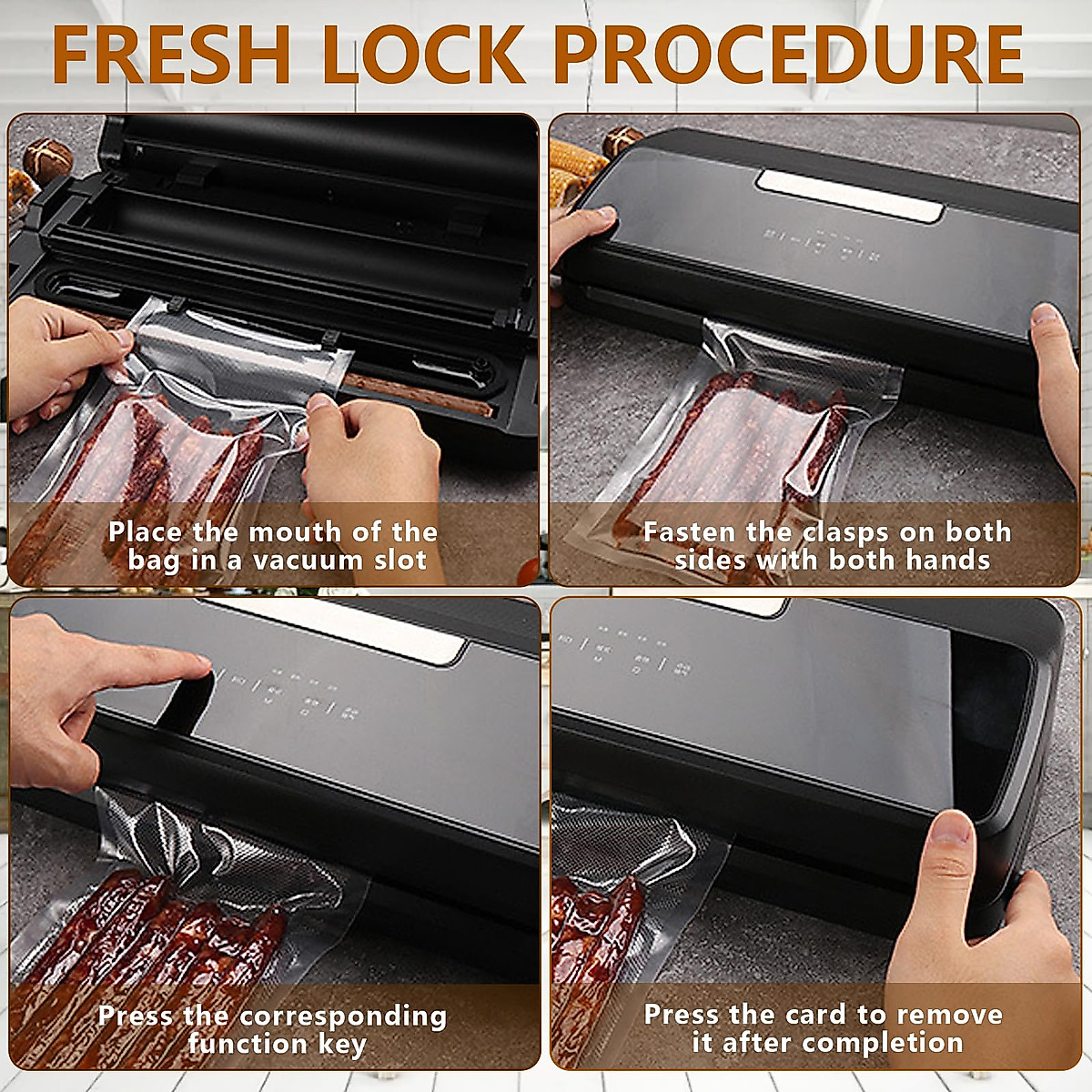 Vacuum Sealing Machine, Food Preservation Sealing Machine, Air Sealing System for Vacuum Bag/Can Food Preservation, Dual Pump Suction 95Kpa, 8 and 1 Easy Mode, Built-in Cutter, 14 Piece Starter Kit