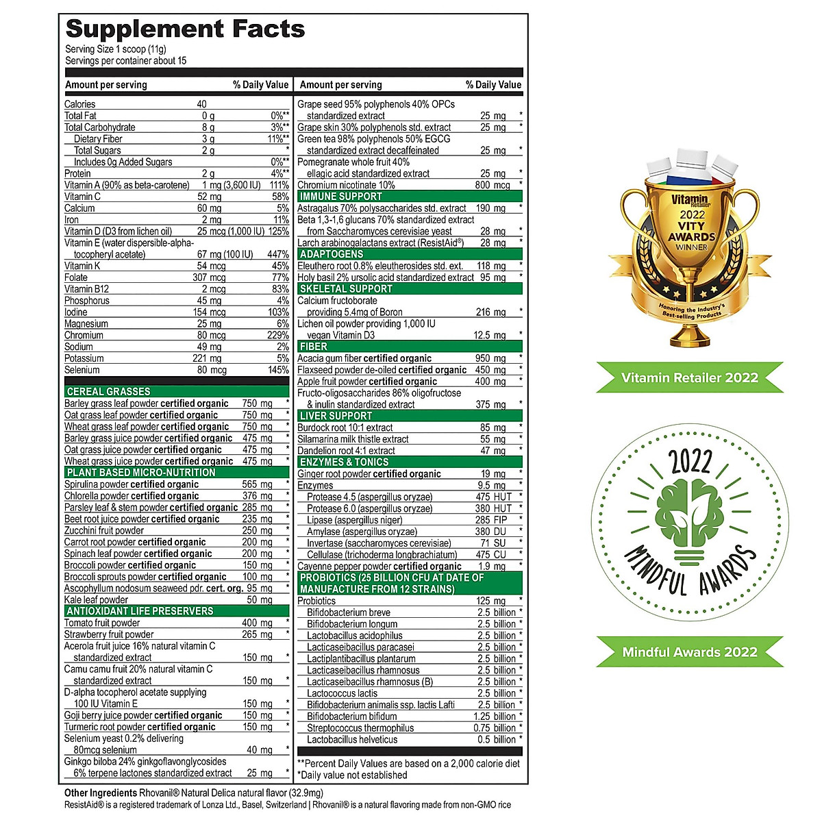 Vibrant Health, Green Vibrance, Vegan Superfood Powder, 15 Servings (FFP)