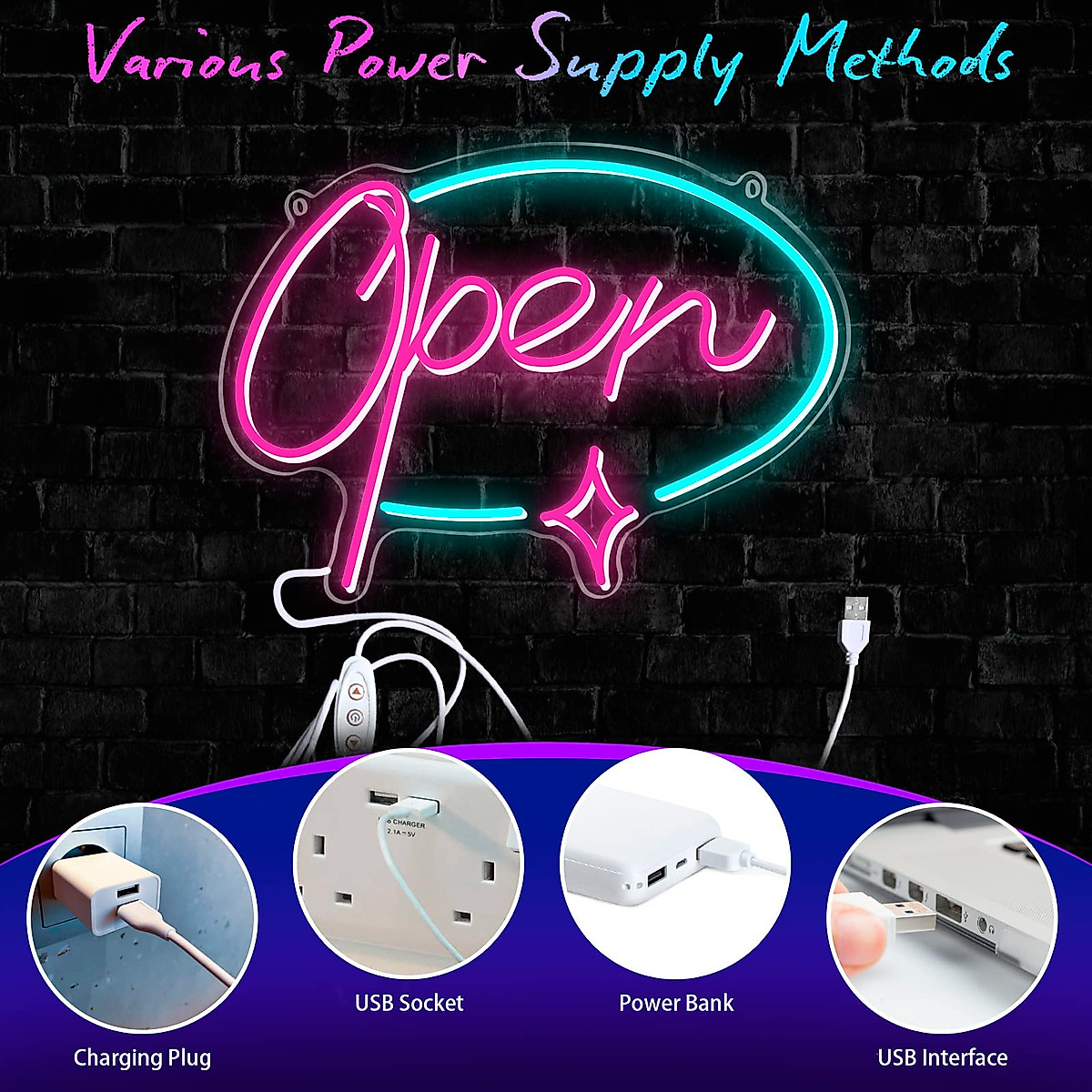 Neon Open Sign for Business, 15.75"x11.4" Led Open Signs for Business & Store Window, Adjustable Brightness Ultra Bright Neon Light Open Sign for Party Bar Salon Coffee Shop Club Hotel Wall Decor