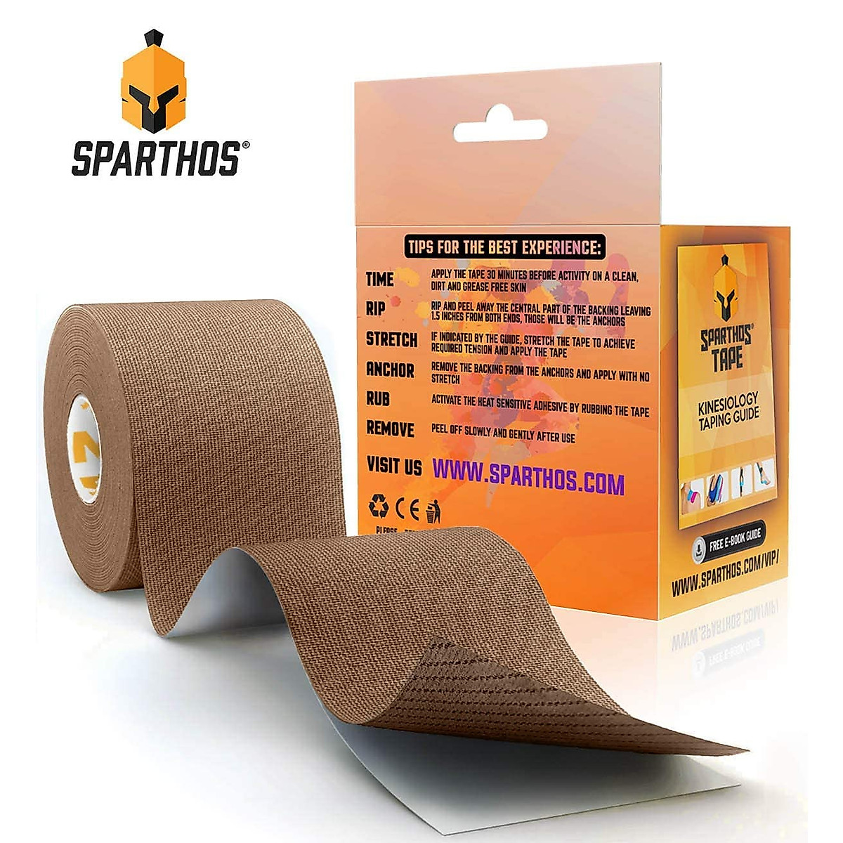 Sparthos Kinesiology Tape [Mountain Brown - 16.4ft Uncut Roll] x Ice Packs for Injuries [Size Medium + Cover]