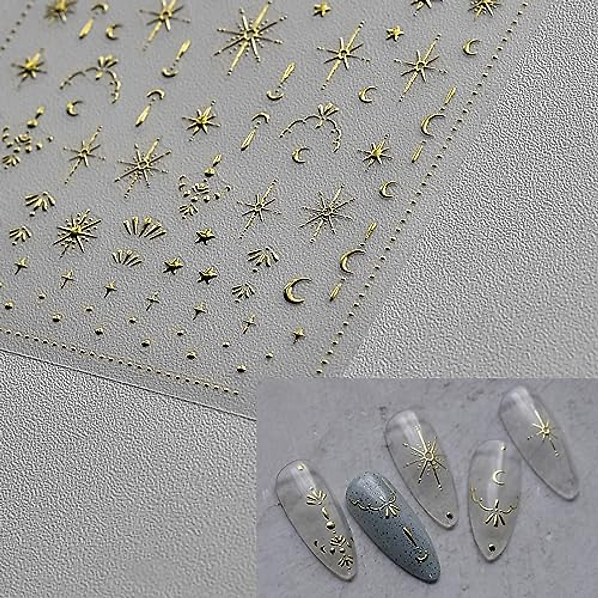 4Sheets 5D Gold Nail Art Stickers Classic Totems Moon Star Butterfly Delicate Nail Art Decal Supplies for Women Salon DIY Acrylic Nails Design (Gold Totems)
