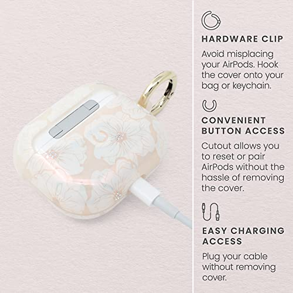 Covique Compatible AirPods 3 Case Cover 2021 | Cute Women Girly Flower, White Poppy Floral Iridescent & Glitter | Protective Shockproof TPU with Keychain Hook for AirPods 3rd Generation Charging Case