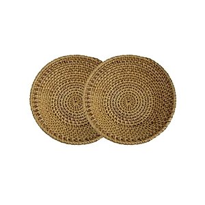 Balinesia Set of 2 Small Round Handmade Natural Rattan Baskets | Circle Countertop Handwoven Rattan for Storage and Display | Wicker Vanity Storage Tray Home Decor | Peanut Bowl