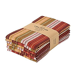 Urban Villa Fall Stripes Kitchen Towels Set of 6 20x30 Inches Over Sized Premium Quality100% Cotton Thanks Giving Day Dish Towels Mitered Corners with Hanging Loop Harvest Stripes Dish Cloths