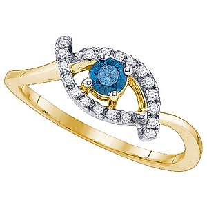 10kt Yellow Gold Womens Round Blue Colored Diamond Solitaire Bridal Wedding Engagement Ring 1/3 Cttw