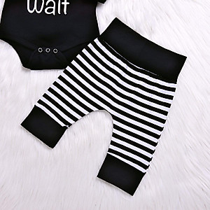Besokuse Baby Unisex Worth the Wait Arrow Printed Romper Striped Pant Hat Outfit Clothes (Black, Newborn)