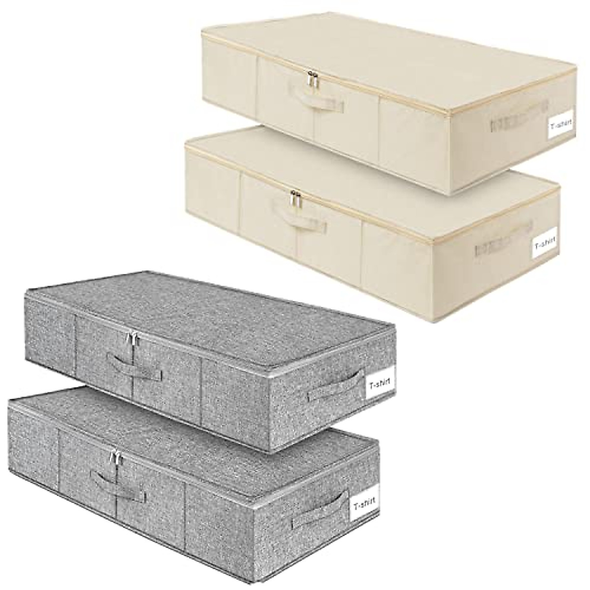 punemi Under Bed Storage, 4 Pack Underbed Storage Container Bags With Lid, Foldable Sturdy Clothes Storage Drawer Organizer W/ 3 Handles, Ultra Thick Fabric Blanket Shoe Storage Box, 30x15x6.7inch