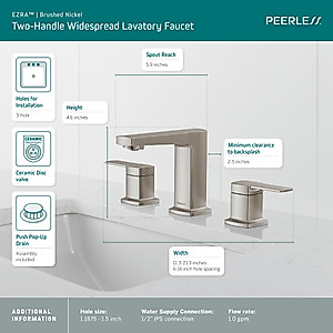 Peerless Ezra Widespread Bathroom Faucet 3 Hole, Brushed Nickel Bathroom Faucet, Bathroom Sink Faucet, 2 Handle Bathroom Faucet, Bath Faucet, Push-Pop, Drain Assembly, Brushed Nickel P3571LF-BN