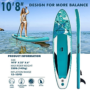 Peakpath Inflatable Stand Up Paddle Board (6" Thick) with Premium SUP Accessories&Bag,Bottom Fin for Paddling,Surf Control,Non-Slip Deck,Leash,Paddle and Two-Way Hand Pump|Youth&Adult Standing Boat