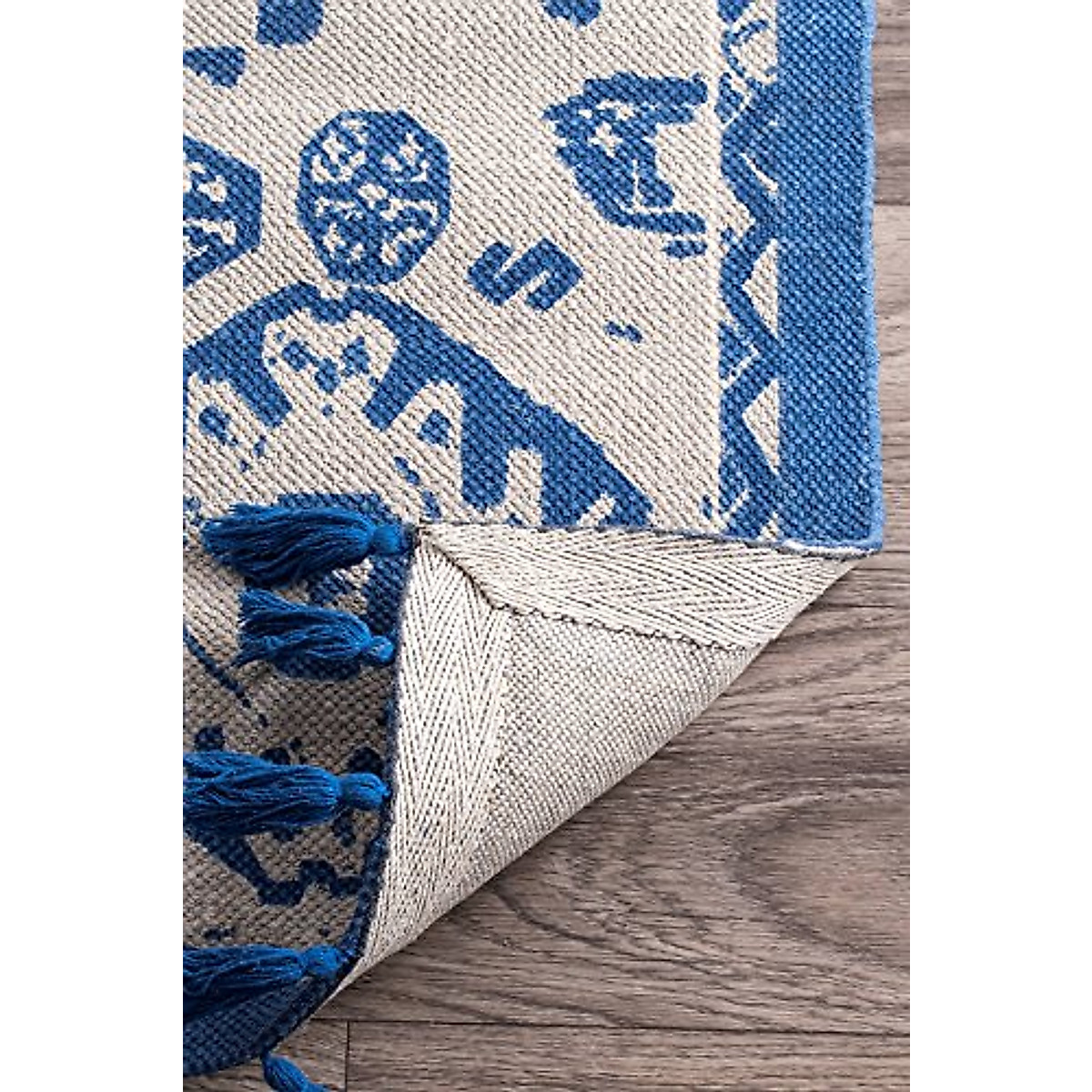 nuLOOM Noreen Kilim Tassel Runner Rug, 2' 6" x 8', Blue