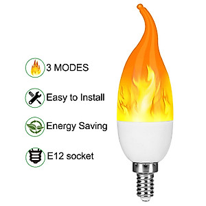 Venforze E12 Flame Bulbs 6 Pack, 3 Mode LED Candelabra Flame Light Bulb 1.2 Watt Warm White Chandelier Flame Bulbs,1800k Candle Light Bulbs, Flame Tip for Christmas Party Decorations
