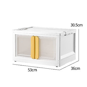 4EVRYAUN 58L Washable Foldable Clear Storage Bins Large Organizer Containers with Lids & Wheels, for Bedding, Toys, Food, White+Yellow