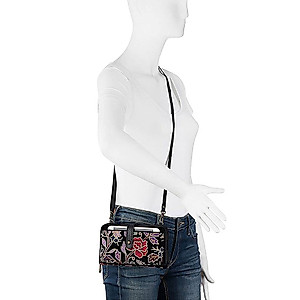 Sakroots Embroidered Large Smartphone Crossbody (Embroidered Black Flower Power)