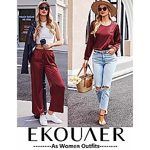 Ekouaer Womens Silk Satin Pajamas Loungewear Two Piece Sleep Set Silk Pjs for Women Winter Long Sleeve Sleepwear Pajamas Set Red S