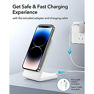 Meifigno Magnetic Wireless Charger for iPhone 15/14/13/12 Series, Fast Charging with PD3.0 20W USB-C Adapter & Charging Cable MagSafe Charger Stand for iPhone 15 14 13 12 Pro Max Plus Mini, White