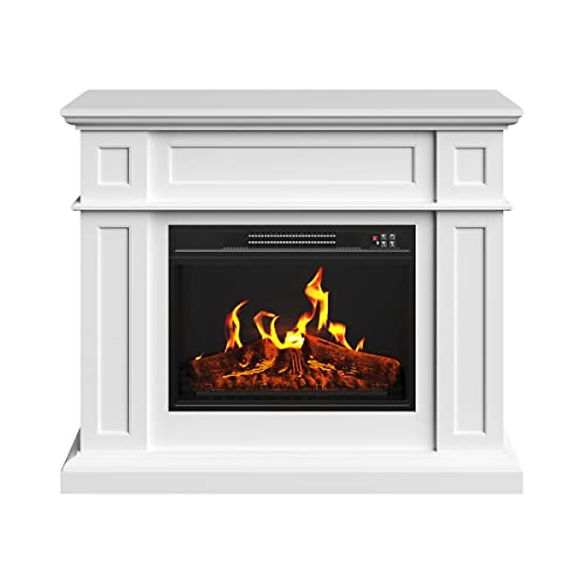 Electric Fireplace with Mantel - Freestanding Heater with Remote Control, Adjustable LED Flames and Faux Logs - Living Room Decor by Northwest (White)