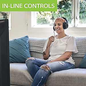 Avantree HF049 Extra Long Coiled Cord Over Ear Wired Headphones for TV (Without Volume Control) and PC, 3.5mm AUX 16ft / 5M Extended Cable with Clip, 50mm Drivers High-Precision Sound, 6.35mm Adapter