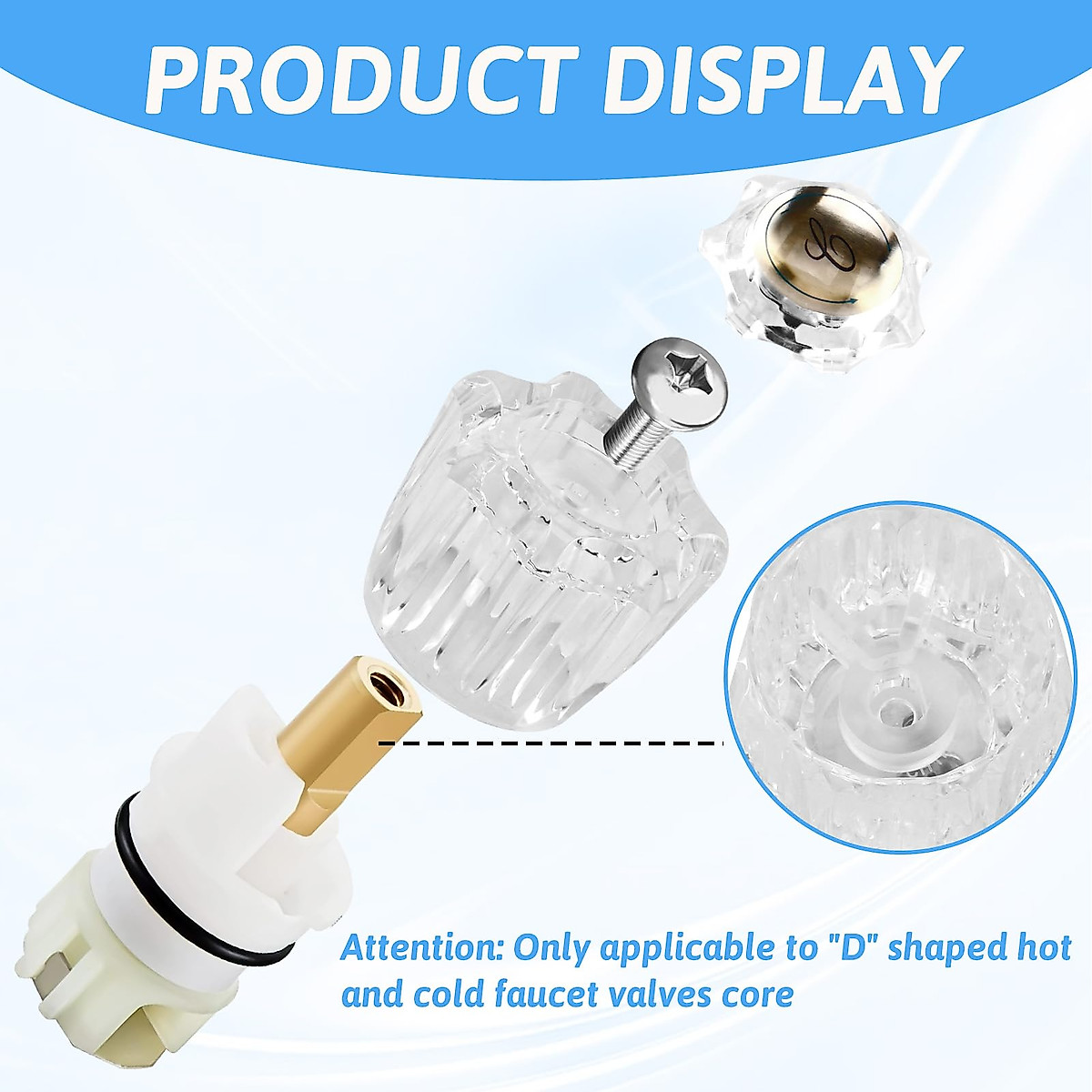 2PCS Faucet Handles Bathroom Sink Faucet Knobs Replacement Bathtub Hot and Cold Faucet Handle Faucet Rebuild Trim Kit in Clear Acrylic Compatible with Delta/LDR/Delex/Peerless MP54260 Faucets