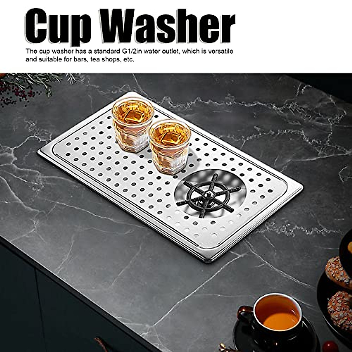 Stainless Steel Cup Washer High Pressure G1/2 in Embedded Glass Rinser for Hotels Cafes Homes