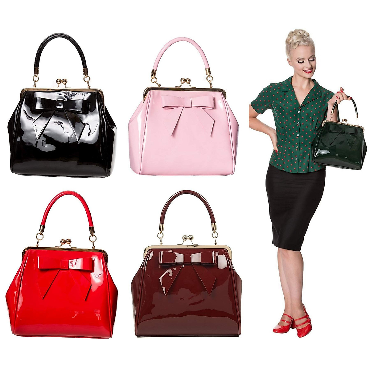 Dancing Days American Vintage Rockabilly Retro 50s Top Handle Bag Handbag (Burgundy)