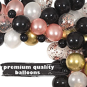 Toylin Rose Gold Black Birthday Decorations, 100 pcs Black Rose Gold Birthday Balloons Photography Backdrop Banner for Boys Girls Men Women Birthday Party Decorations Supplies