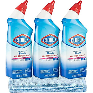3 Clorox Toilet Bowl Cleaner with Bleach , Rain Clean 24 oz , - BONUS Microfiber Cleaning Cloth