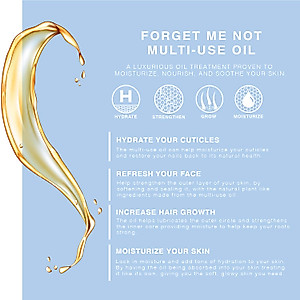 Multi-Use Oil for Face, Body and Hair - Forget Me Not - Organic Blend of Apricot, Vitamin E and Sweet Almond Oil Moisturizer for Dry Skin, Scalp and Nails - Peach, Mandarin and Green Tea - 4 Fl Oz