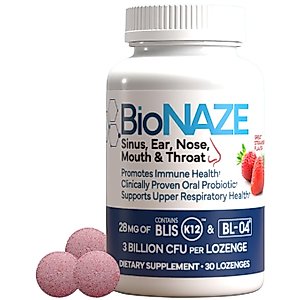 Bionaze Oral Probiotic K12 & BL-04 for Sinus, Tonsil Stones, Bad Breath, Post Nasal Drip, Throat, Mouth, Teeth & Gut - Improve Oral & Respiratory Health. Clinically Proven Oral Probiotic Strains 30 ct