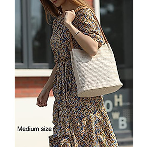 PANYUYI Women Straw Beach Bag Straw Bag Tote Buckets Totes Beach Shoulder Bag Beach Tote Bag Summer Handbag Straw Woven Purse (Large, Light Beige)