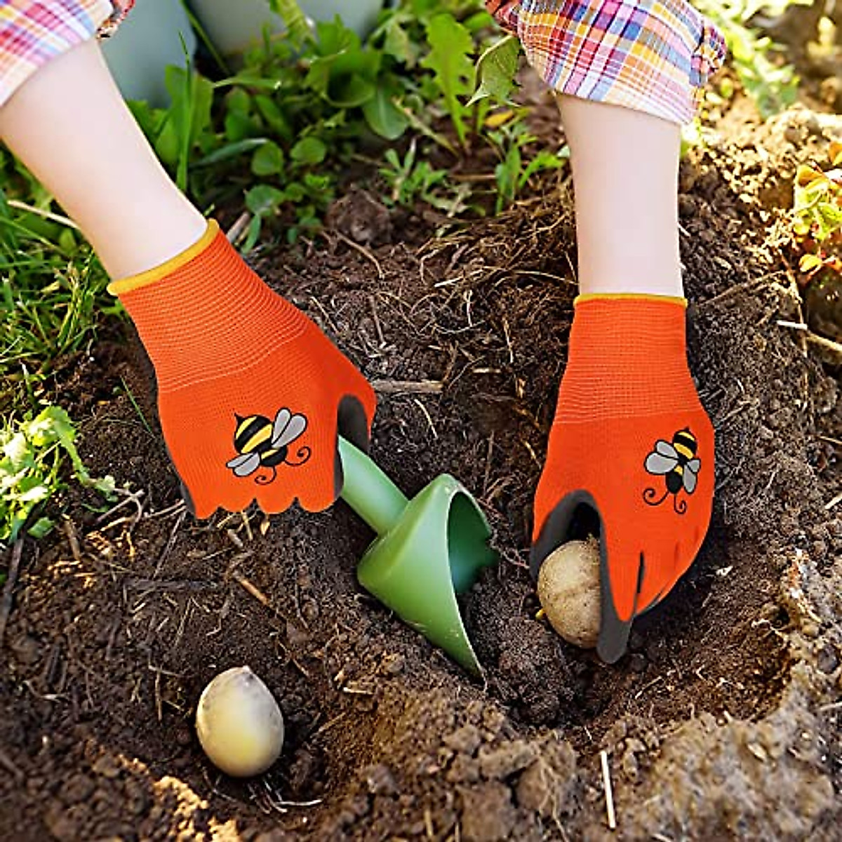 Joottuan 6 Pairs Kids Gardening Gloves Yard Work Gloves Children Soft Safety Rubber Coated Gloves for Toddlers Youth Girls Boys Children (Medium (Age 6-8))