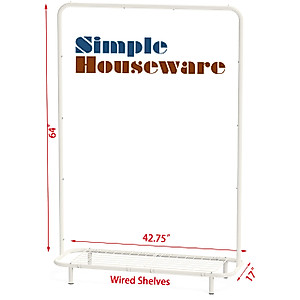 Simple Houseware Clothing Rack with Industrial Pipe and Bottom Shelves, White