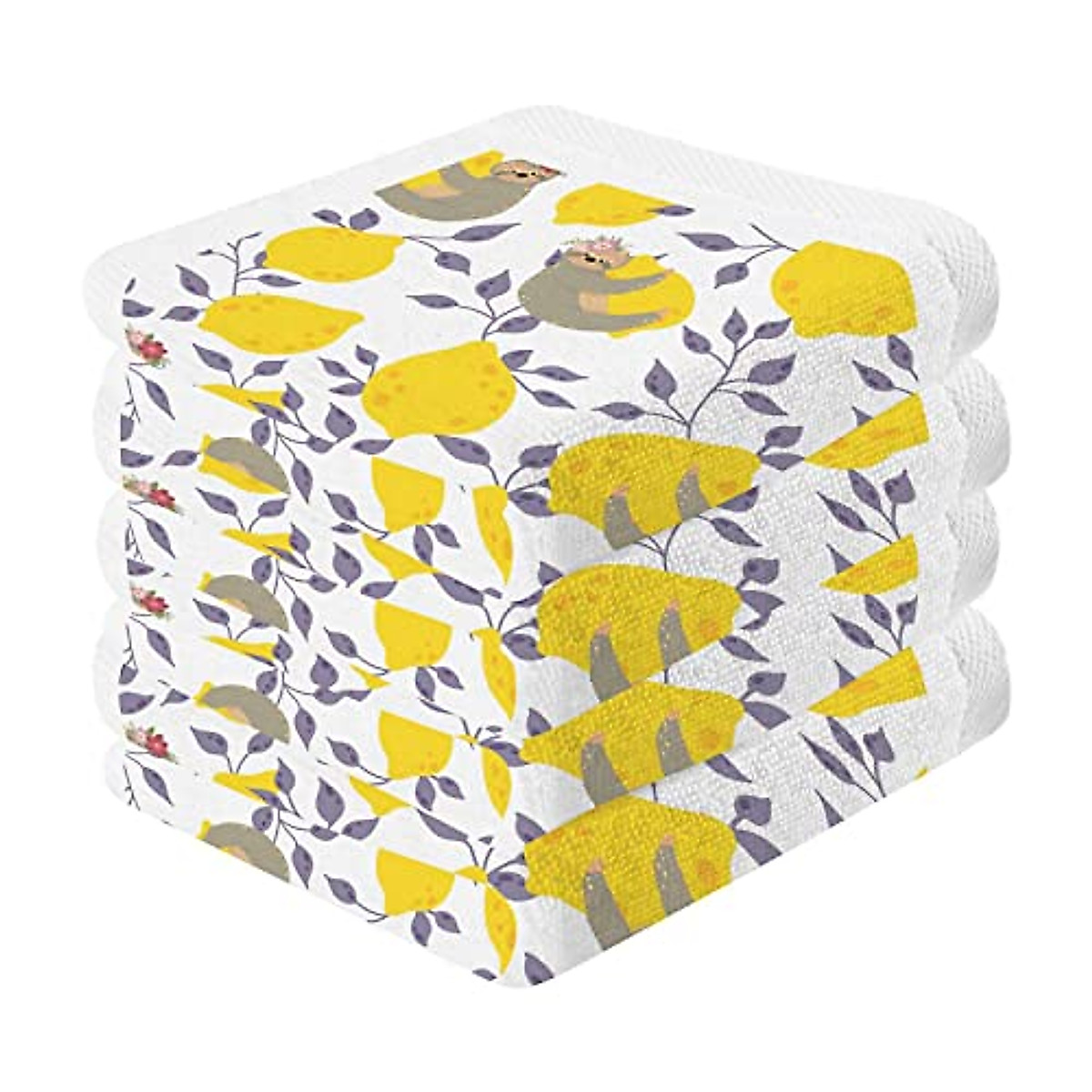 ALAZA Cute Sloths Yellow Lemons Towels Cotton Washcloths Set, Soft Absorbent Quick Dry Face Cloths, Multi-Purpose Fingertip Towels for Bathroom,Hotel,Travel,12'' x 12'' (2 Pack)