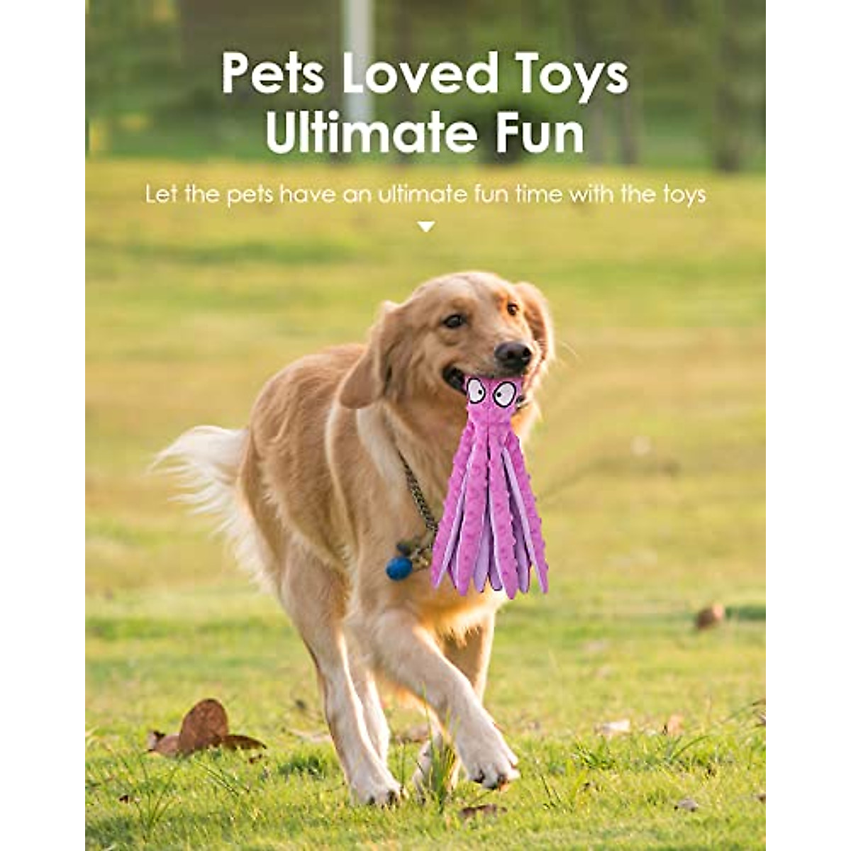 HGB Squeaky Dog Toys, Octopus No Stuffing Crinkle Plush Dog Chew Toys for Puppy Teething, Pet Training and Entertaining, Durable Interactive Dog Toys for Puppies, Small, Medium, and Large Dogs, 2 Pack