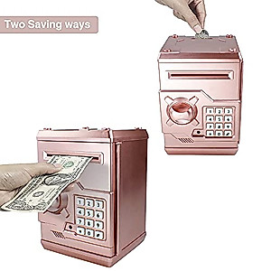 Money Bank,Samate Cartoon Electronic ATM Password Piggy Banks New Great Gift Toy for Children Kids Can Auto Scroll Paper Money for Children Fun Toy (Rose Gold)