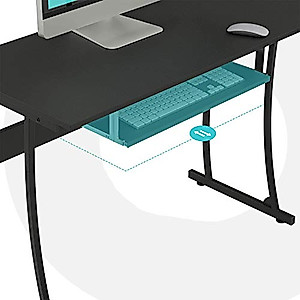 RIF6 L-Shaped Computer Desk - 59.4" Home Office Corner Desk with Adjustable Keyboard Tray - Durable Black Surface Study Table for PC Laptop Gaming and Writing - with Sturdy Adjustable Steel Legs