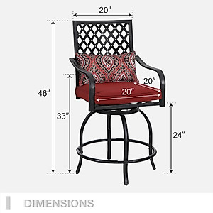 MFSTUDIO 4 PCS Outdoor Swivel Bar Stool, Patio Counter Height Bar Chair with Cushion and Armrest, Red