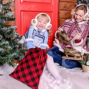 MIMIND 6 Pieces Christmas Drawstring Gift Bags Large Cotton Fabric Gift Bag 17.7 x 23.6 Inch Red and Black Buffalo Plaid Drawstring Bag Xmas Santa Sack Christmas Party Favor Bags with 24 Tag