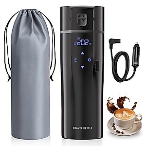 Travel Kettle, Car Electric Kettle 12V/24V, Portable Kettle for Boiling Water, Water Boiler with 304 Stainless Steel Dry Burn Protection and Handy Cup Bag, Camping and Road Trip Essential