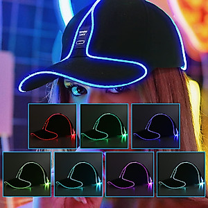SAFEBAO Led Hat Led Baseball Cap for Adults with 7 Luminous Colors 4 Glowing Modes Rave Hat for Bar Club,Glowing Party,Christmas Halloween(Black)