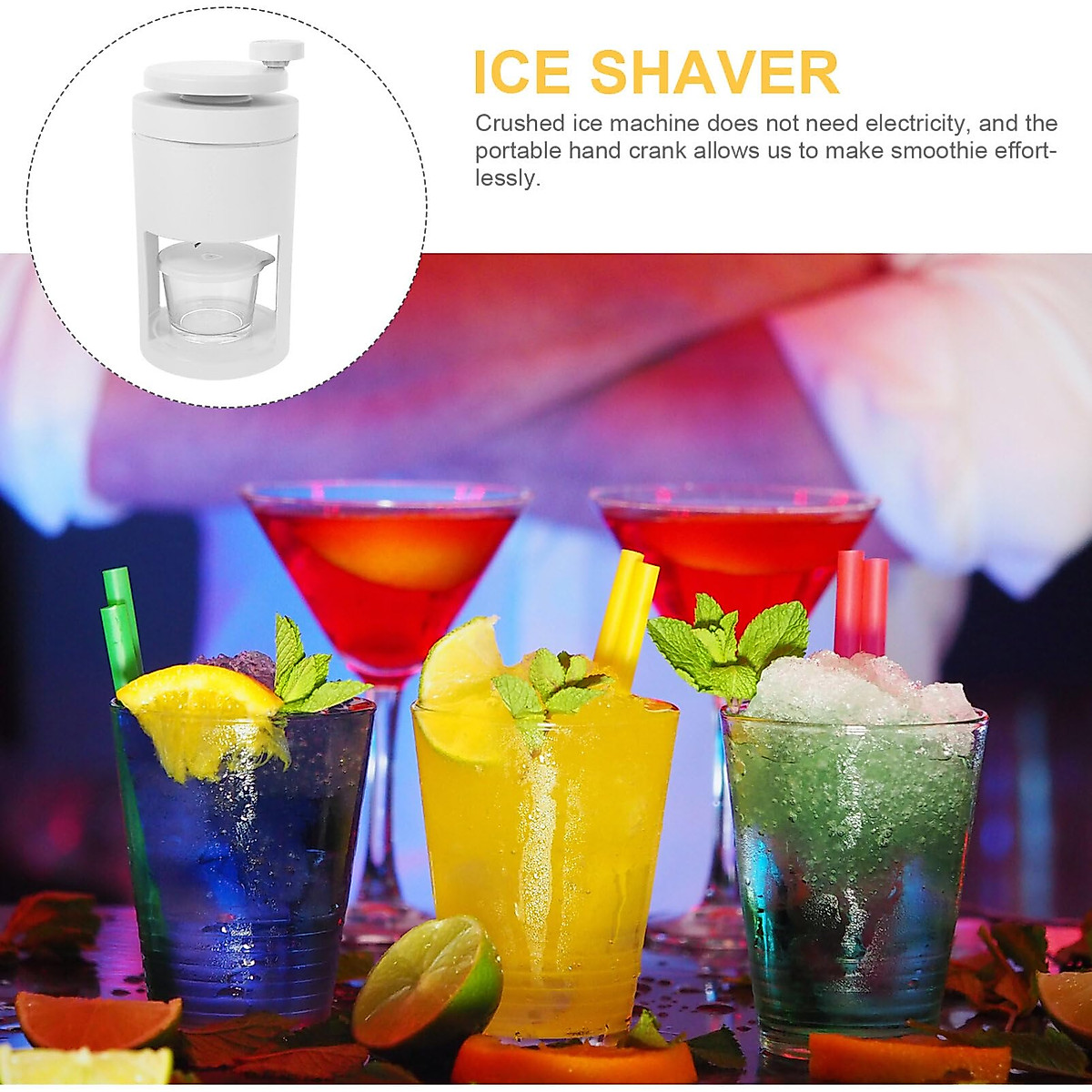 Kichvoe Stainless Steel Blades Portable Crushed Ice Maker Ice Cube Mold Shaved Ice Machine Ice Machine Crushed Ice Handheld Ice Machine Washable Tool Crusher Ice Blender Household Glass