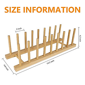 SAMEBUTECO Bamboo Wooden Dish Racks Plate Stand Holder Kitchen Cabinet Organizer 8 Slots Dish, Pots, Lids, Bowls, Cups, and Cutting Boards and Books Vertical Drainer