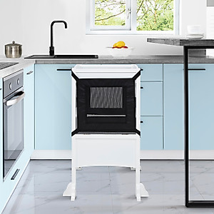 Kids I'm a Big Helper, Kitchen Step Stool for Kids, Children with Safety Rail, Standing Tower for Learning Little Helper, Solid Wooden Foldable Counter Stool for Kids by Naomi Home - White