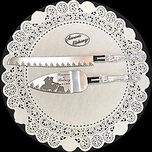 Aaron's Etching Flaming Motorcycle Biker Engraved Wedding Cake Knife/Server Set with Names and Date