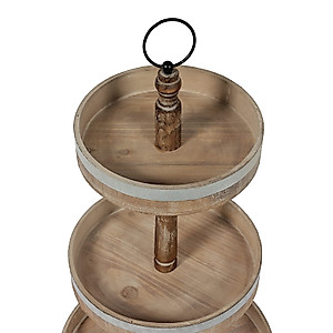 SOFE 3 Tier Tray Wood for Spring Easter Decor, Distressed Brown Farmhouse Tiered Tray Stand, Rustic Tiered Serving Tray, Three Tiered Tray Decor Items for Coffee Bar, Kitchen Counter, Party, Table