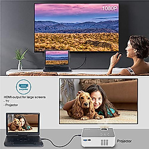 FANGOR 13.3 Inch Portable Bluray Player with 12" HD Swivel Screen, 5 Hours Rechargeable Battery and Remote Control, HDMI Out/AV in, Multi-Media Player, USB/SD Card, Last Memory