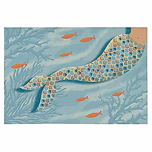 Liora Manne Illusions Collection Indoor Outdoor Mat - Garden or Coastal Rug, Tropical & Floral Décor, Comfortable & Durable, UV Stabilized, Machine Washable Rug, Mermaid at Heart, 2'5" x 4'1"